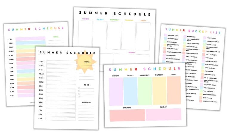 Free Printable Daily & Weekly Summer Schedule for Kids (+ Bonus Summer ...