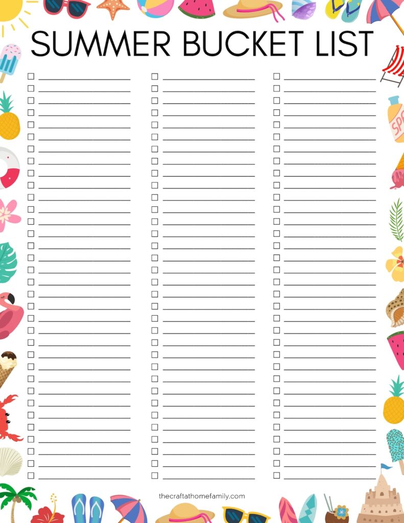 Free Printable Summer Bucket List (100+ Ideas!) - The Craft-at-Home Family