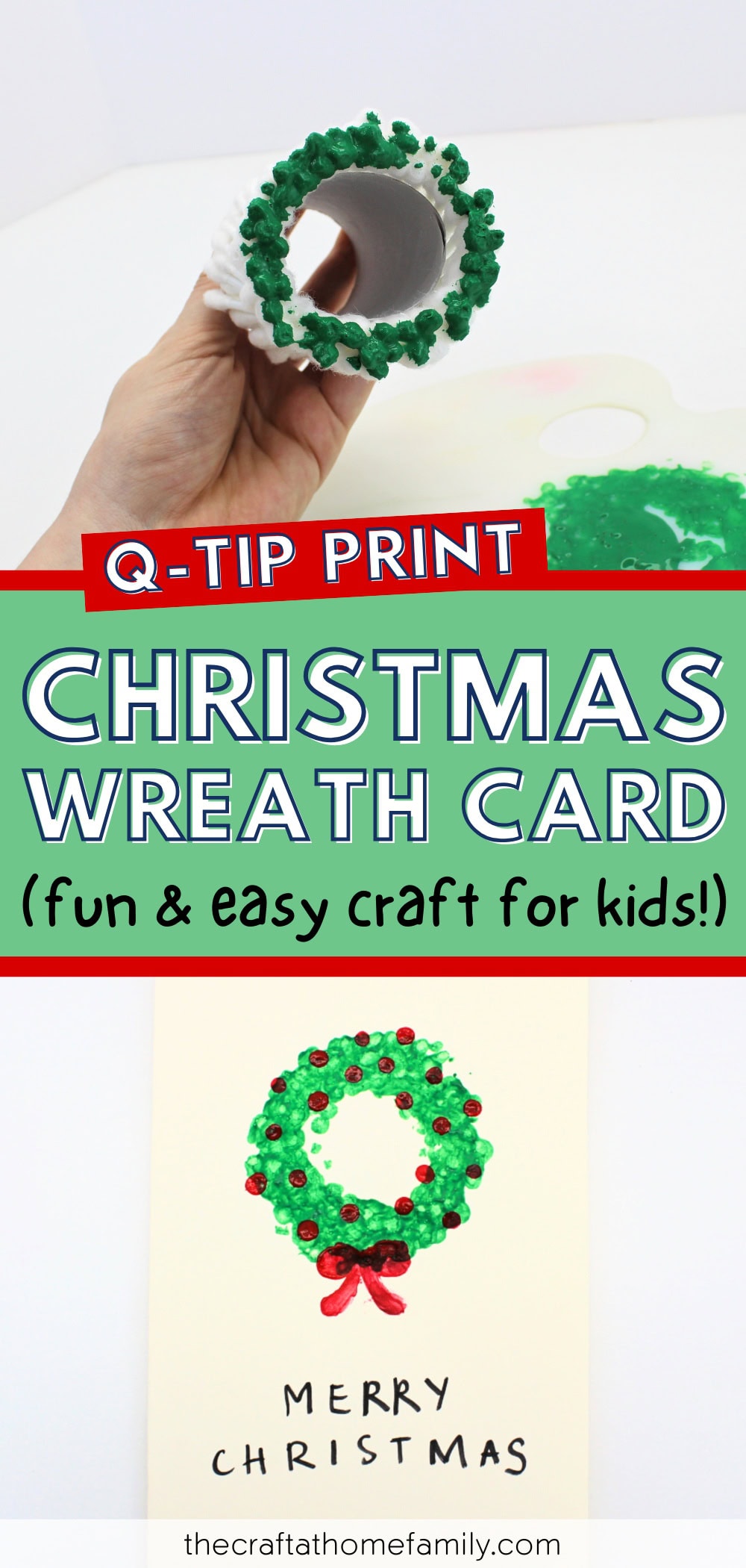 Q-Tip Painted Christmas Wreath Card - The Craft-at-Home Family