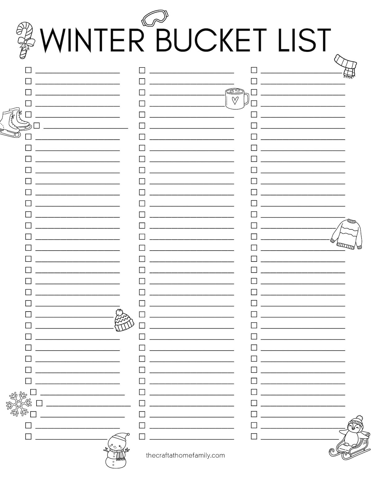 Free Printable Winter Bucket List (100+ Ideas!) - The Craft-at-Home Family