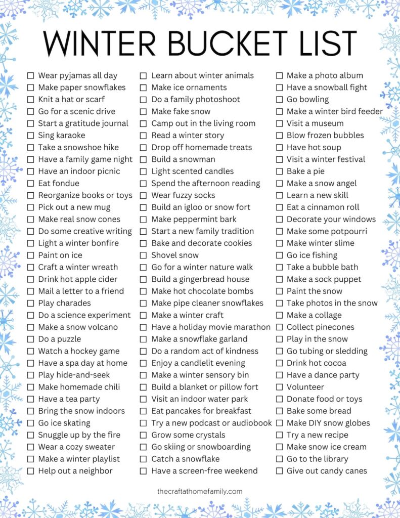 Free Printable Winter Bucket List (100+ Ideas!) - The Craft-at-Home Family