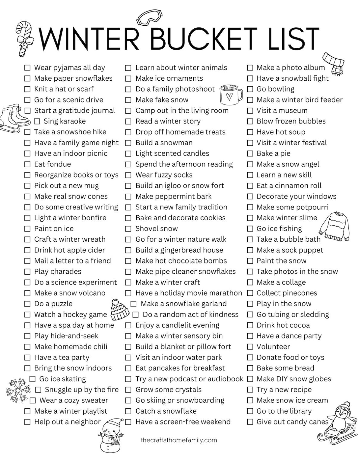 Free Printable Winter Bucket List (100+ Ideas!) - The Craft-at-Home Family