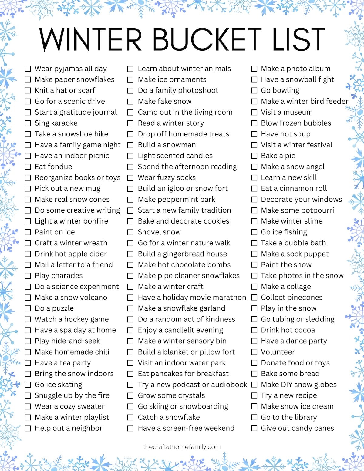 Free Printable Winter Bucket List (100+ Ideas!) - The Craft-at-Home Family