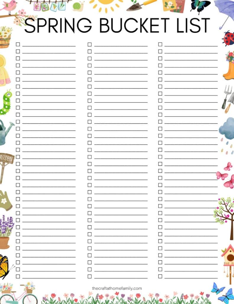 Free Printable Spring Bucket List (100+ Ideas!) - The Craft-at-Home Family