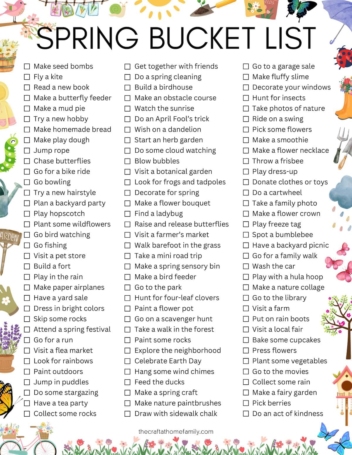 Free Printable Spring Bucket List (100+ Ideas!) - The Craft-at-Home Family